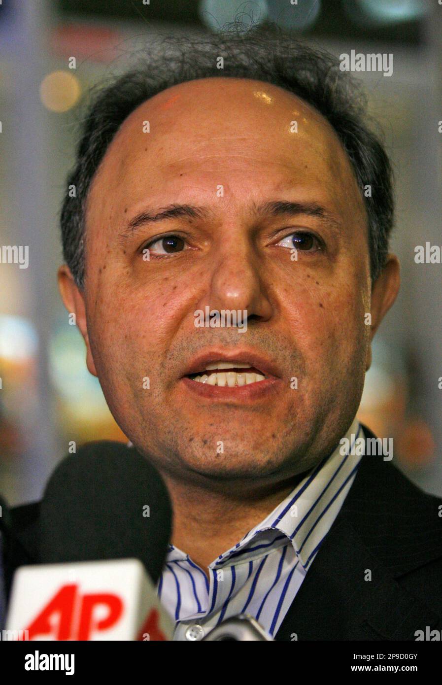 Deputy head of Iran's Atomic Energy Organization Mohammad Saeedi, speaks with media at the ...