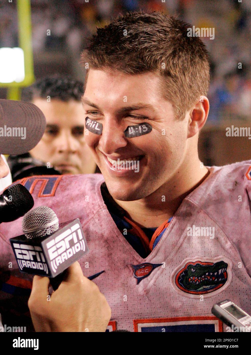 Florida quarterback Tim Tebow during a post-game interviews after an ...