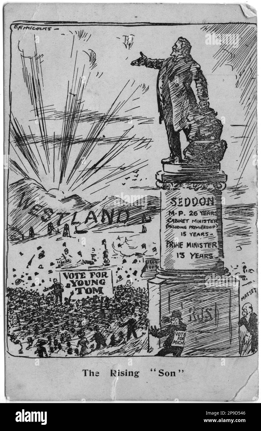 Postcard promoting the election of West Coast politician Richard Seddon ...
