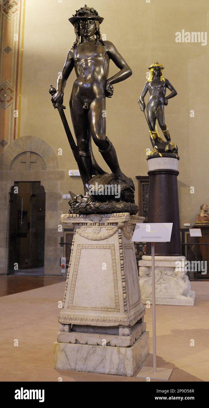 Donatello's 15th-century bronze statue of David is seen in the ...