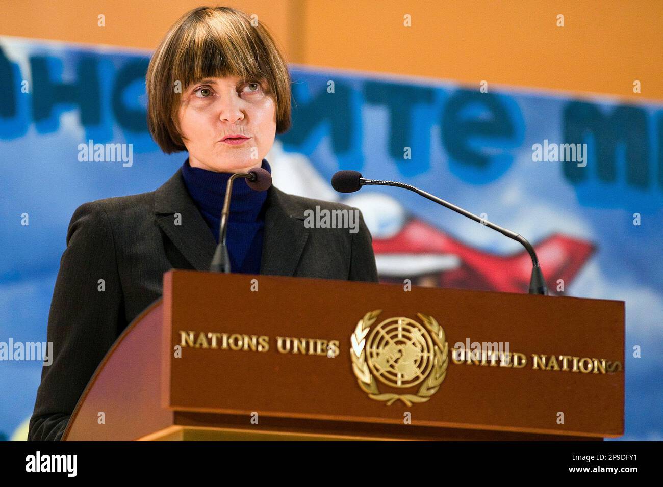 Swiss Foreign Minister Micheline Calmy-Rey delivers her speech during ...