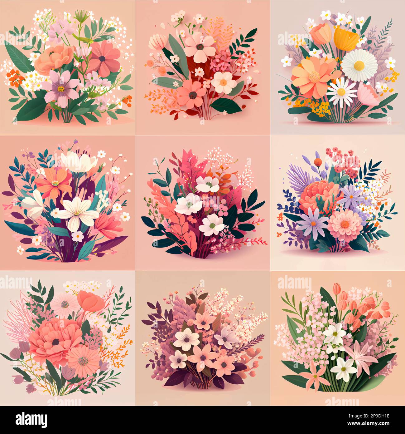 set vector illustration of bloming flowers isolate background ...