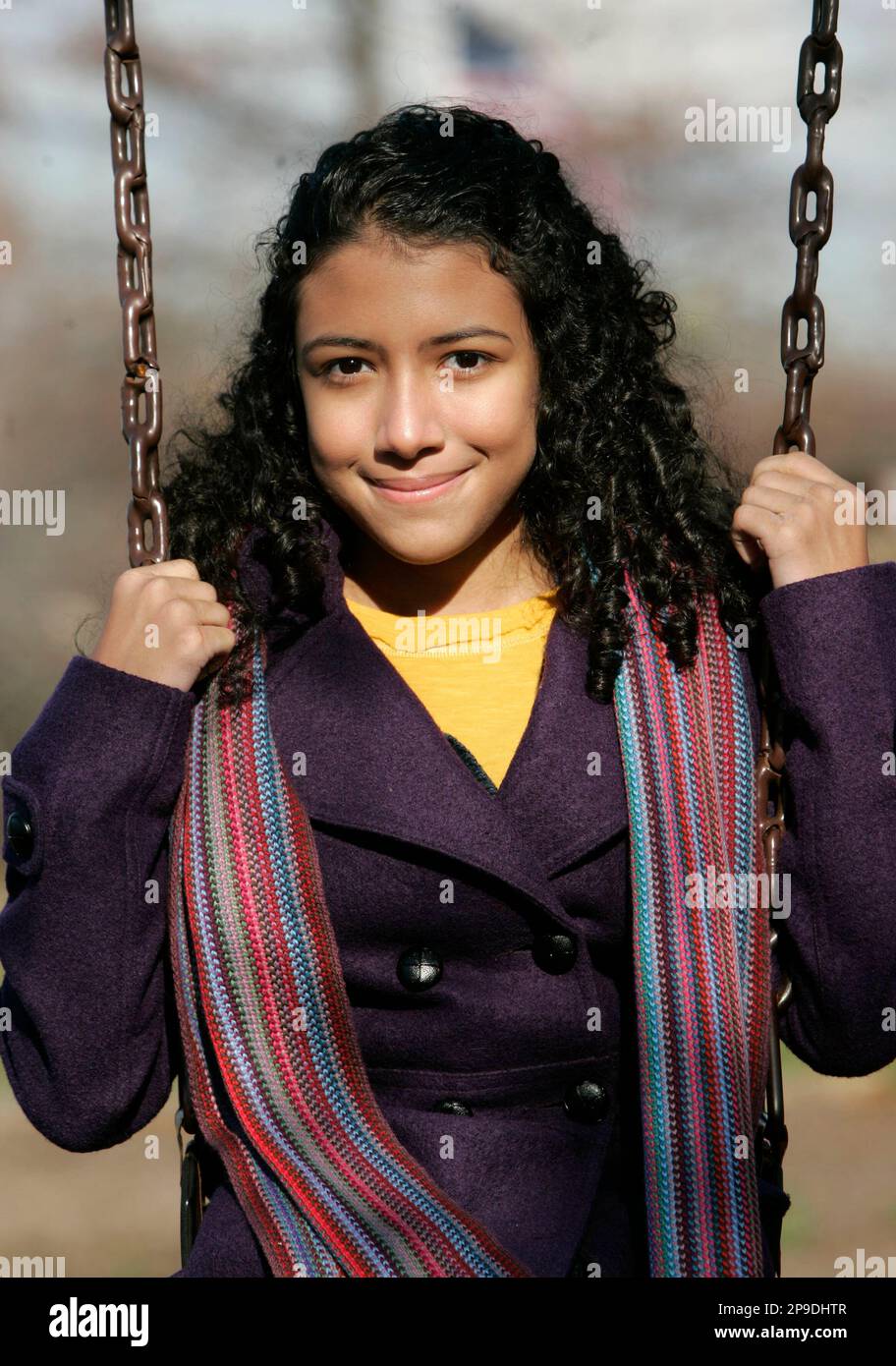 Caitlin Sanchez, 12, of Fairview, N.J., poses in a park in Ridgefield Park, N.J., Thursday, Nov ...