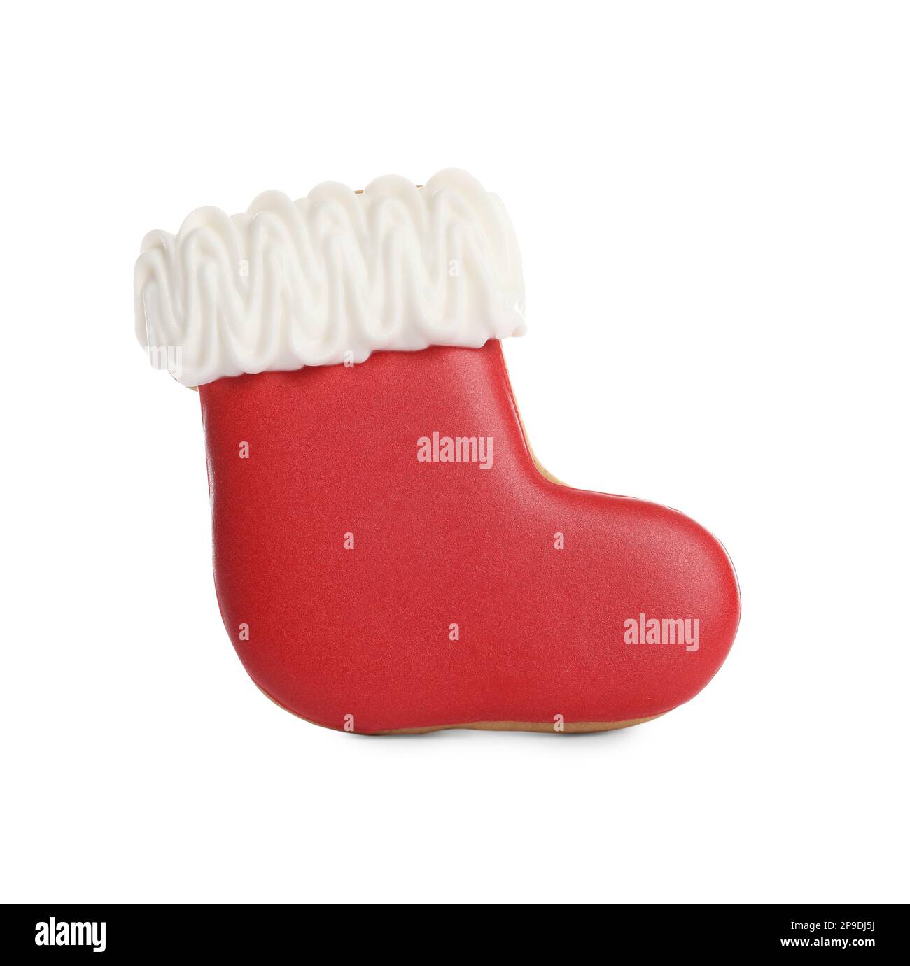 Tasty gingerbread cookie in shape of boot on white background. St ...