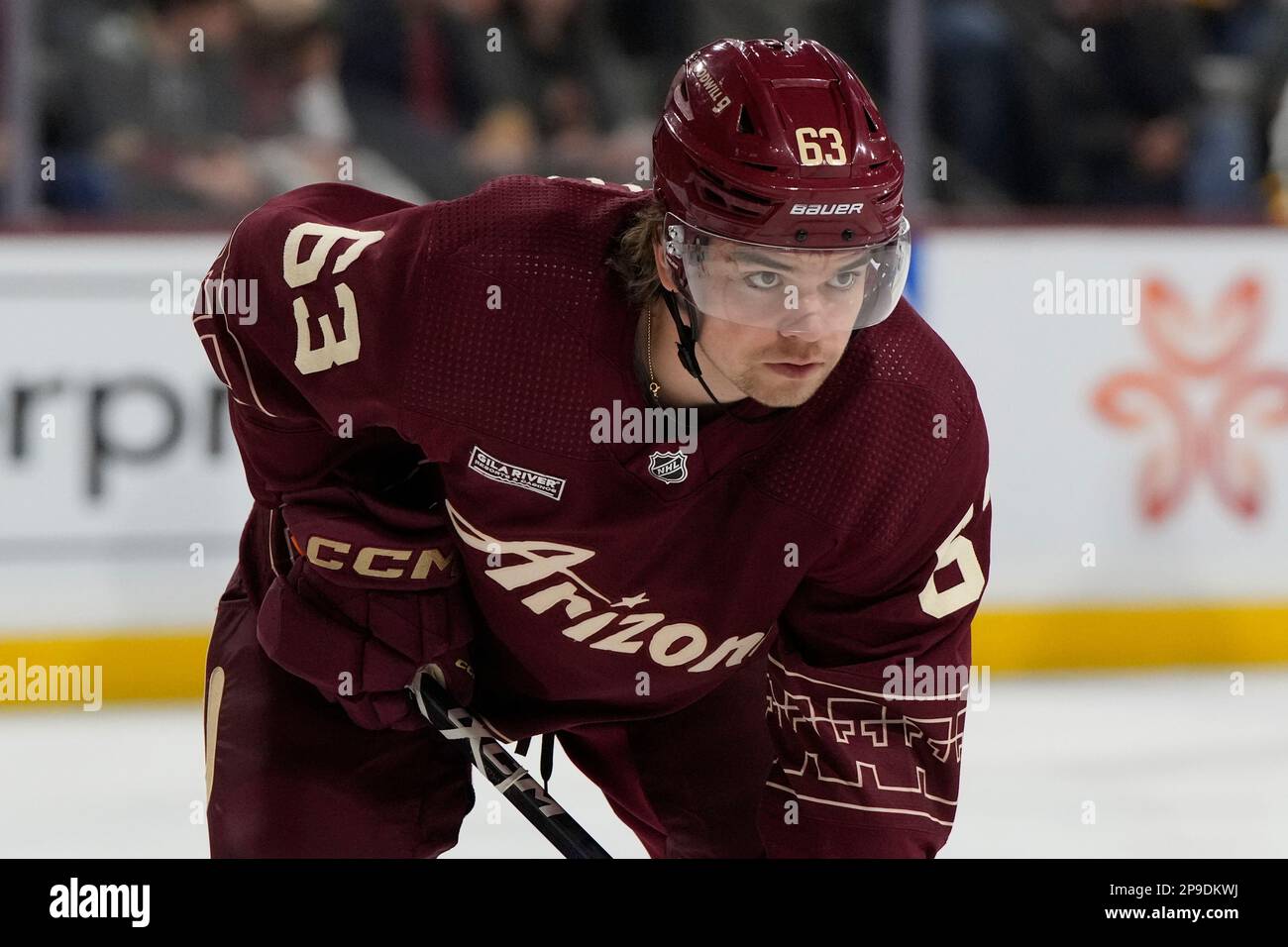 Arizona Coyotes left wing Matias Maccelli (63) in the first period ...