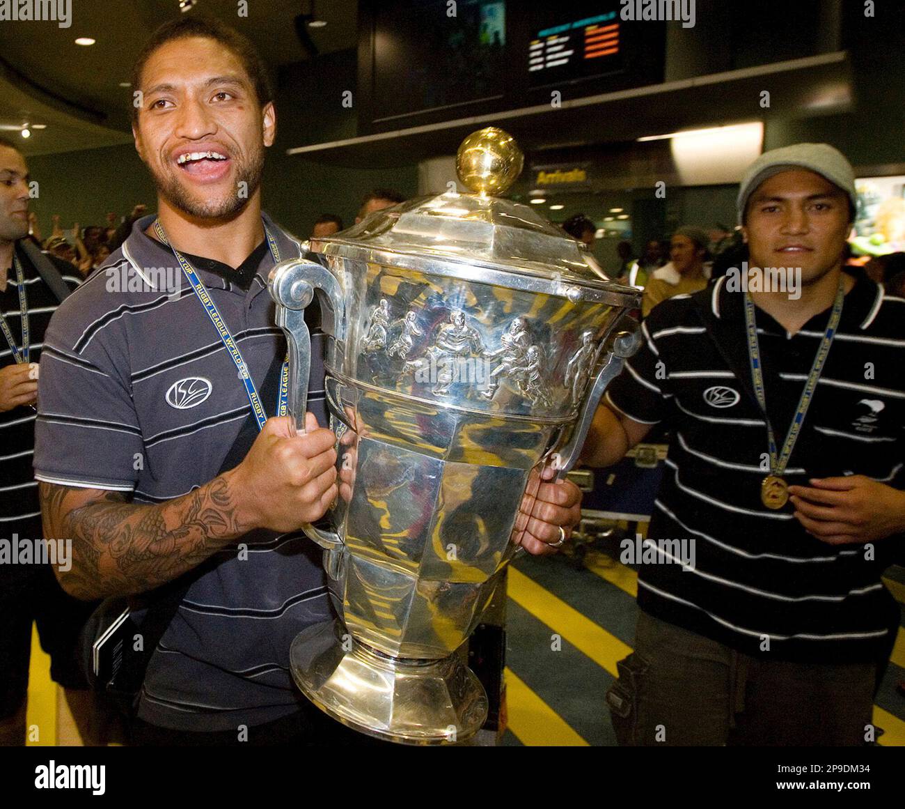 New Zealand rugby league team players Manu Vatuvei, left, and Jerome ...