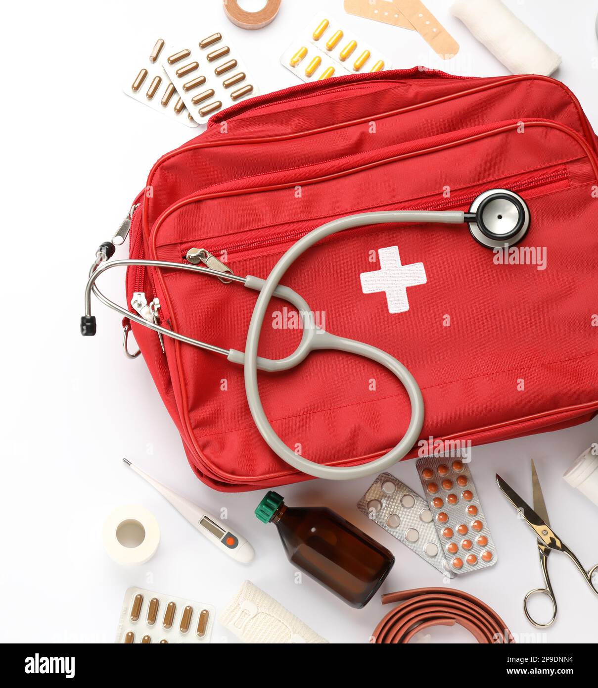 Flat lay composition with first aid kit on white background Stock Photo ...