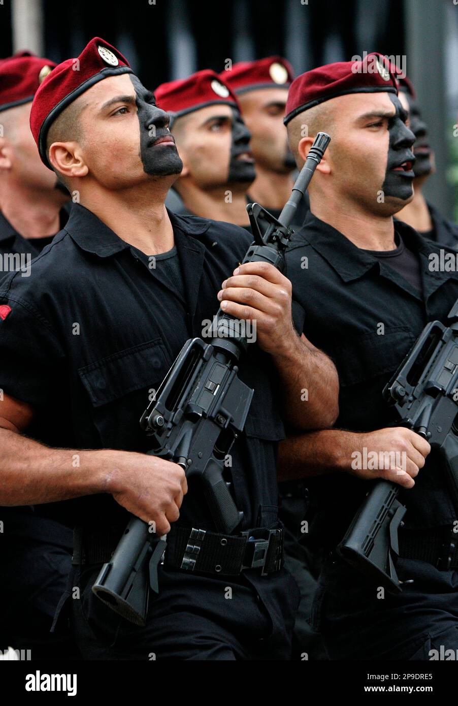 Lebanese marine special forces soldiers march during a military parade ...