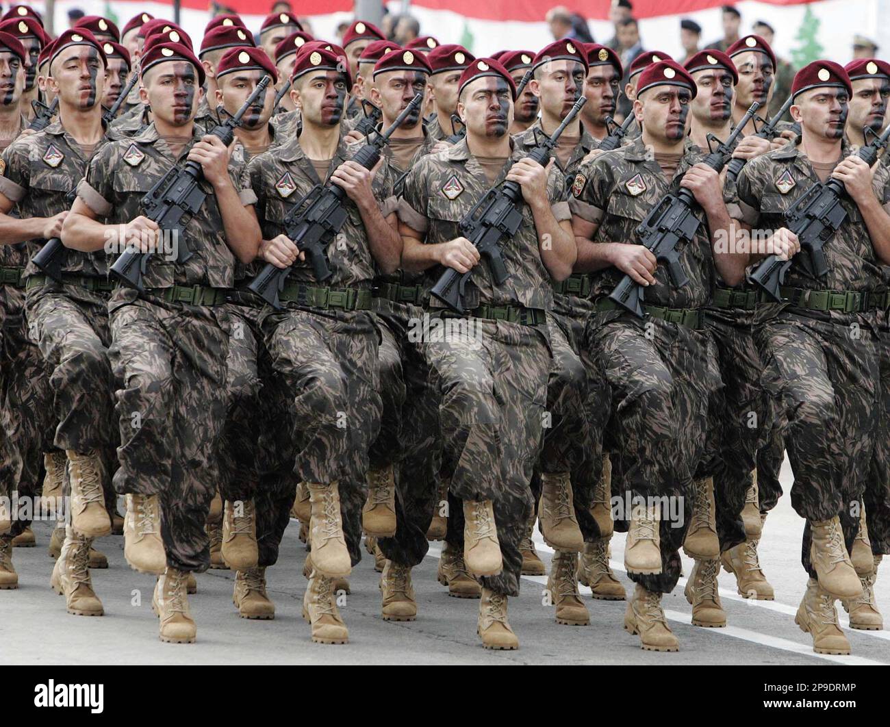 A unit of Lebanese special forces soldiers, march during a military ...