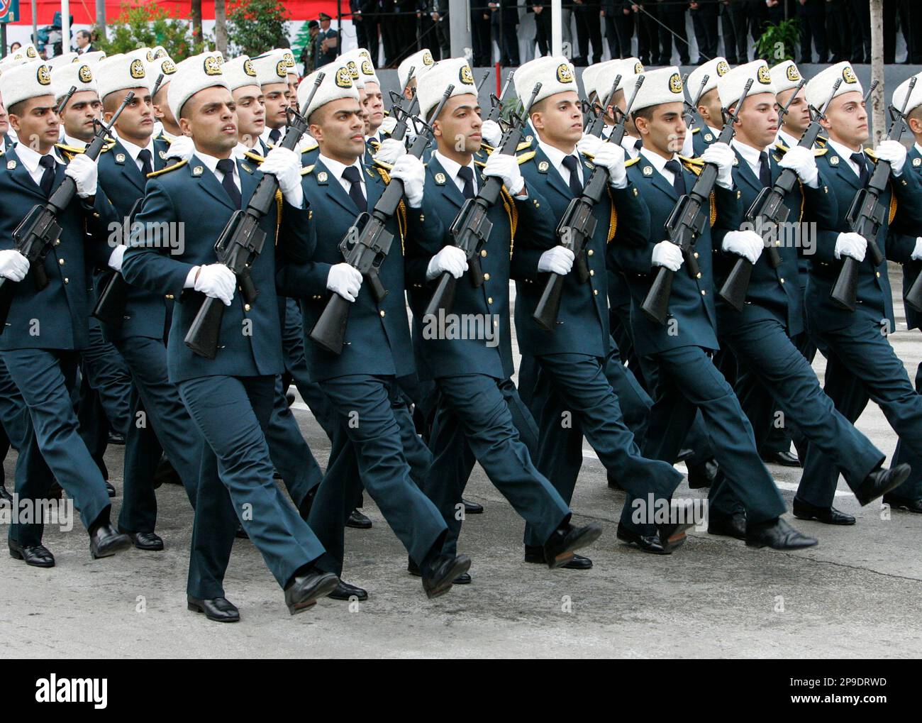 A Lebanese officers unit of the Military College, march during a ...