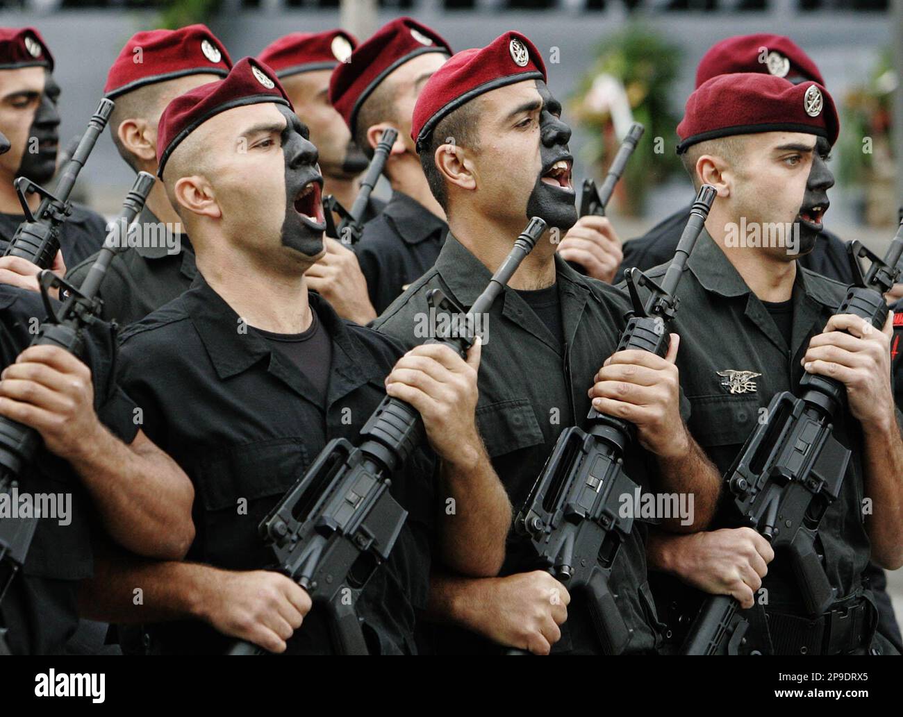Lebanese marine special forces soldiers, march during a military parade ...