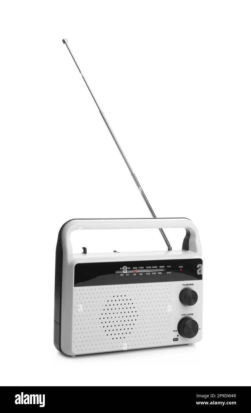 Portable retro radio receiver isolated on white Stock Photo - Alamy