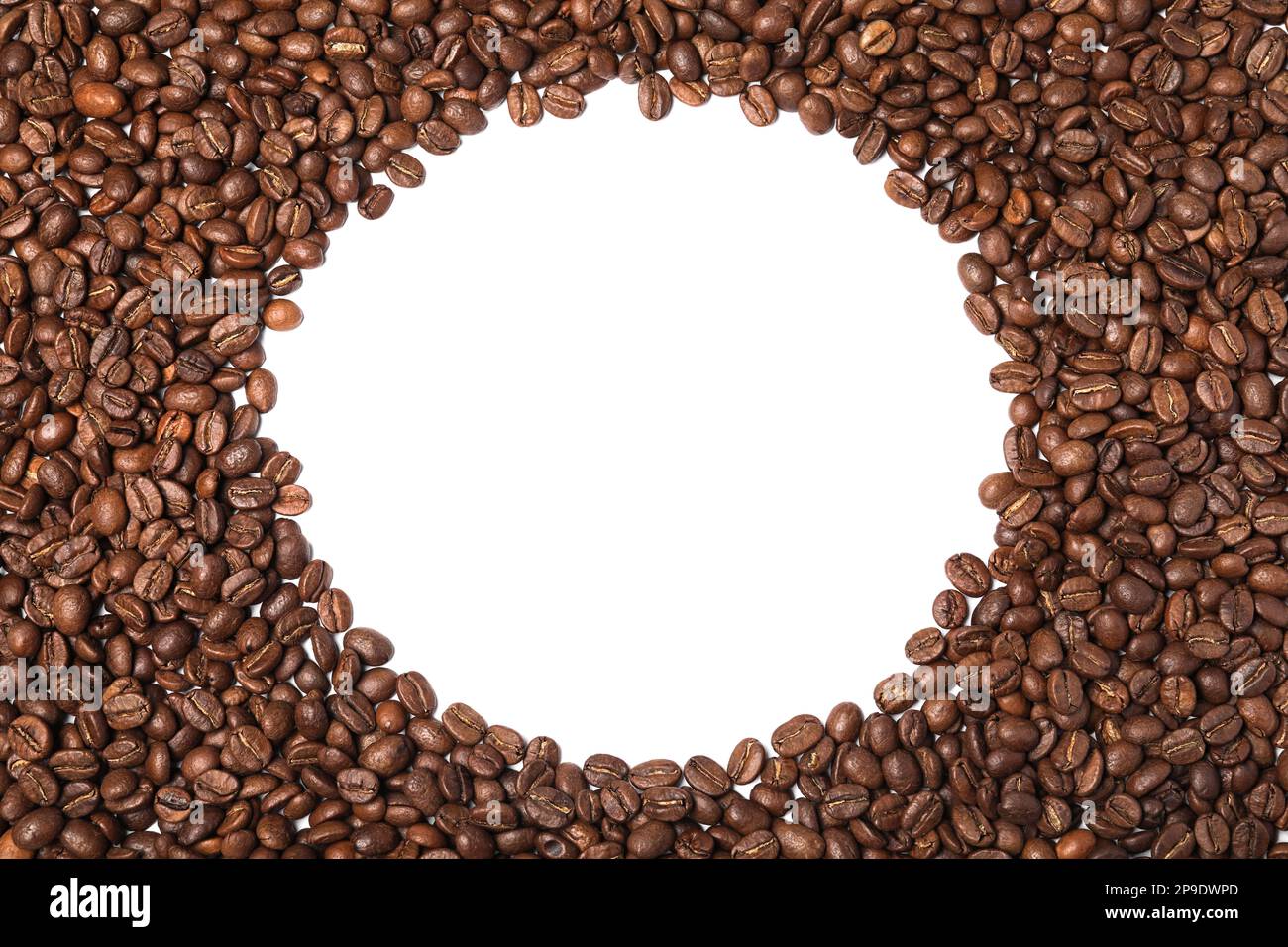 Frame of roasted coffee beans on white background, top view Stock Photo ...