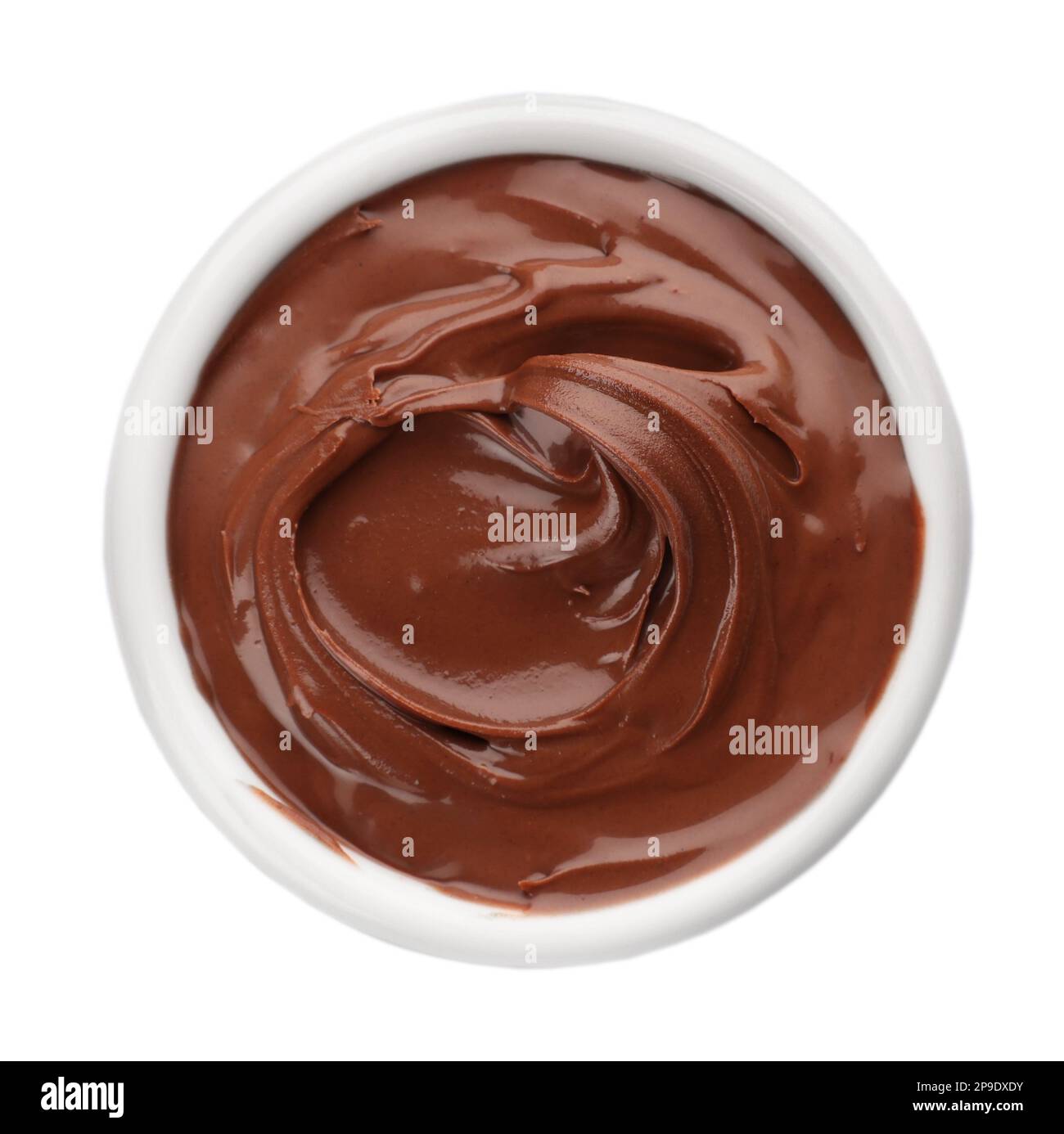 Bowl of chocolate paste isolated on white, top view Stock Photo - Alamy