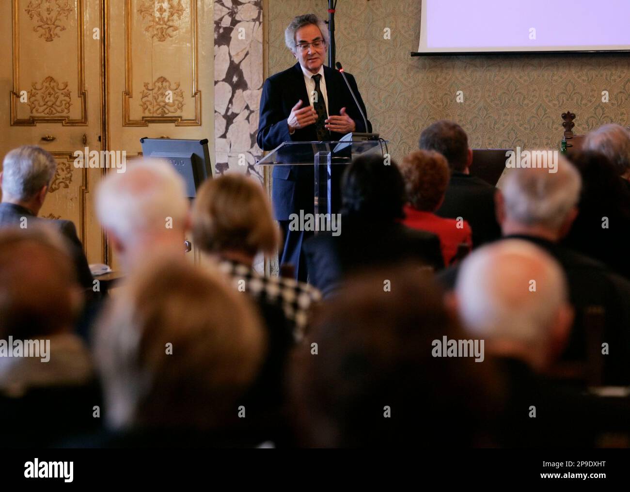 New York University professor Thomas Nagel addresses the audience ...