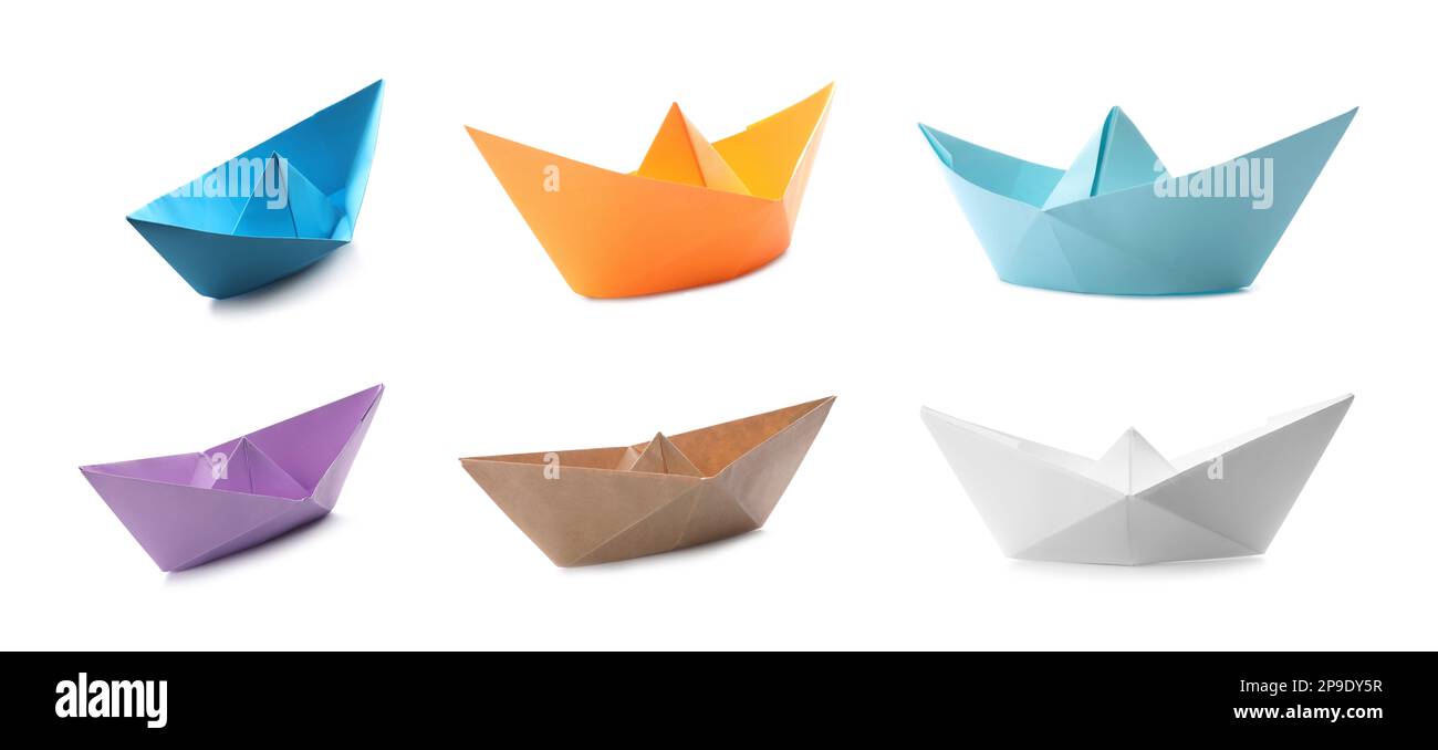 Set with multicolor paper boats on white background. Banner design ...