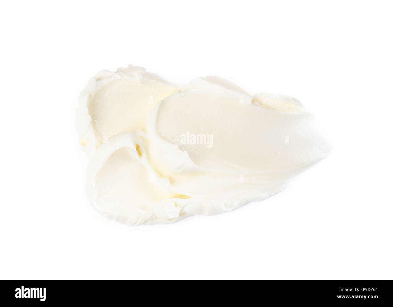 Smear of delicious cream cheese isolated on white, top view Stock Photo ...