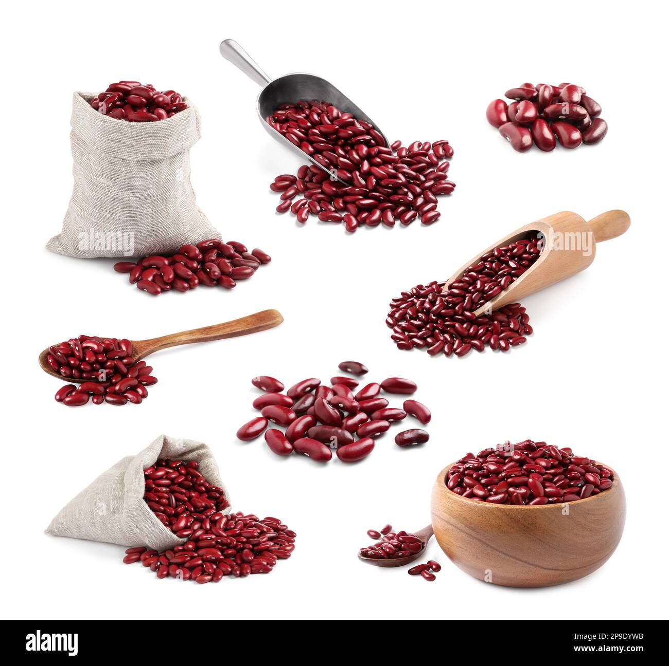 Set with raw red kidney beans on white background Stock Photo - Alamy