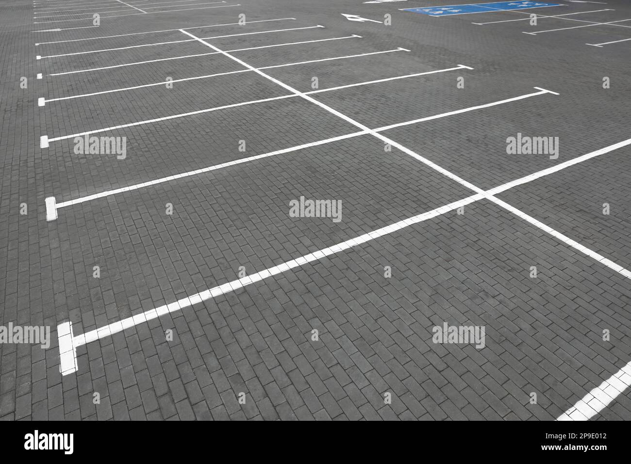 Empty car parking lots with white marking lines outdoors Stock Photo ...