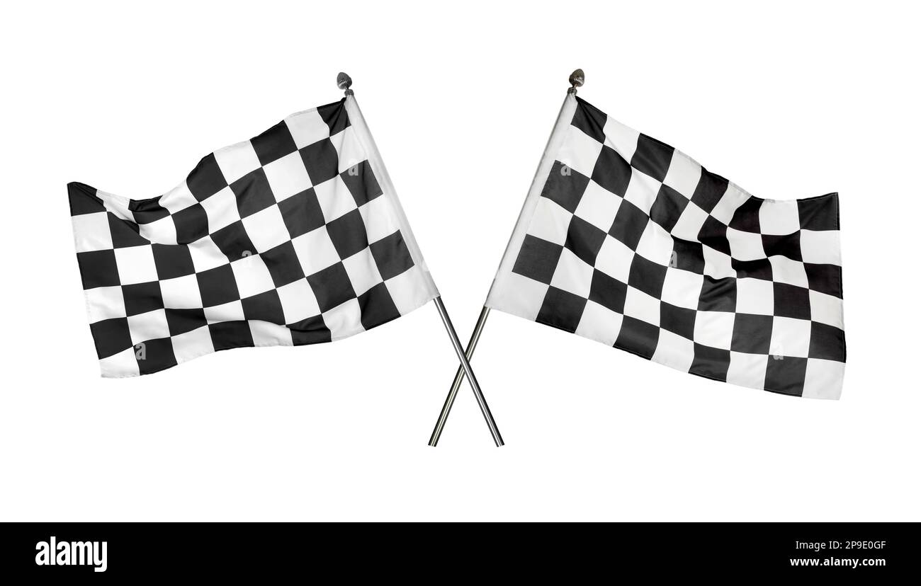 Checkered racing finish flags on white background Stock Photo - Alamy