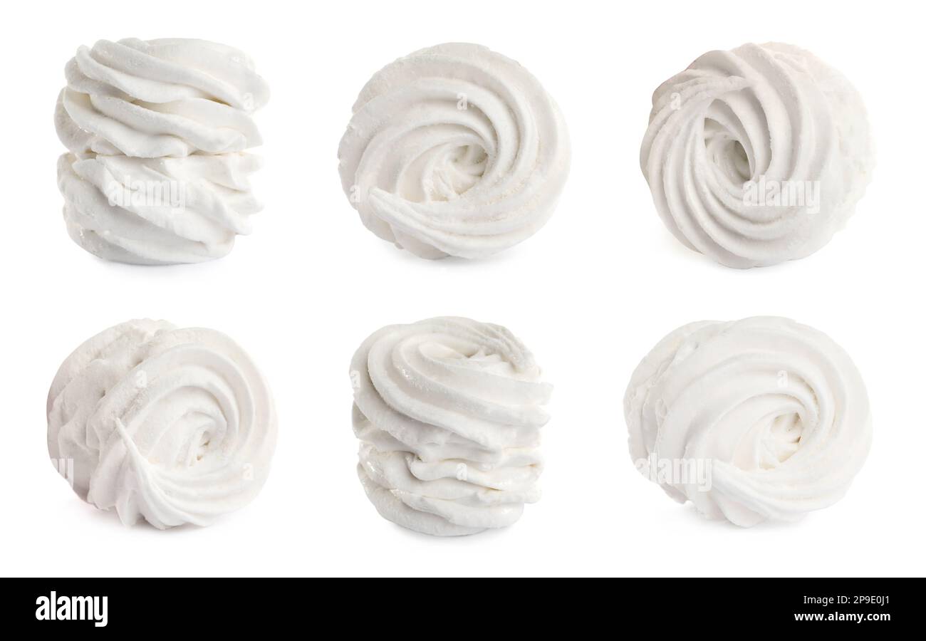 Set with tasty zephyrs on white background Stock Photo - Alamy