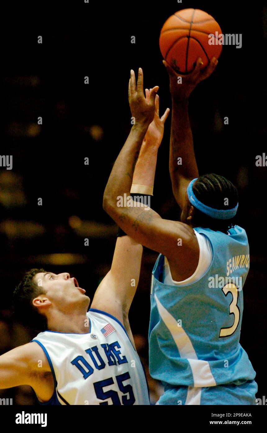 Rhode Island's Kahiem Seawright (33) shoots over Duke's Brian Zoubek ...