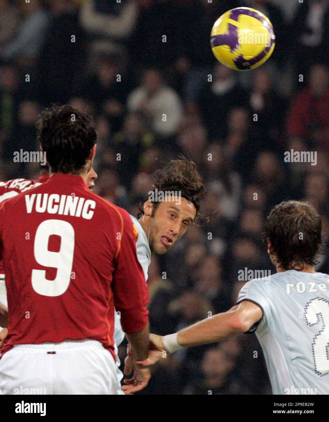 AS Roma forward Julio Baptista of Brazil, covered at left by teammate ...