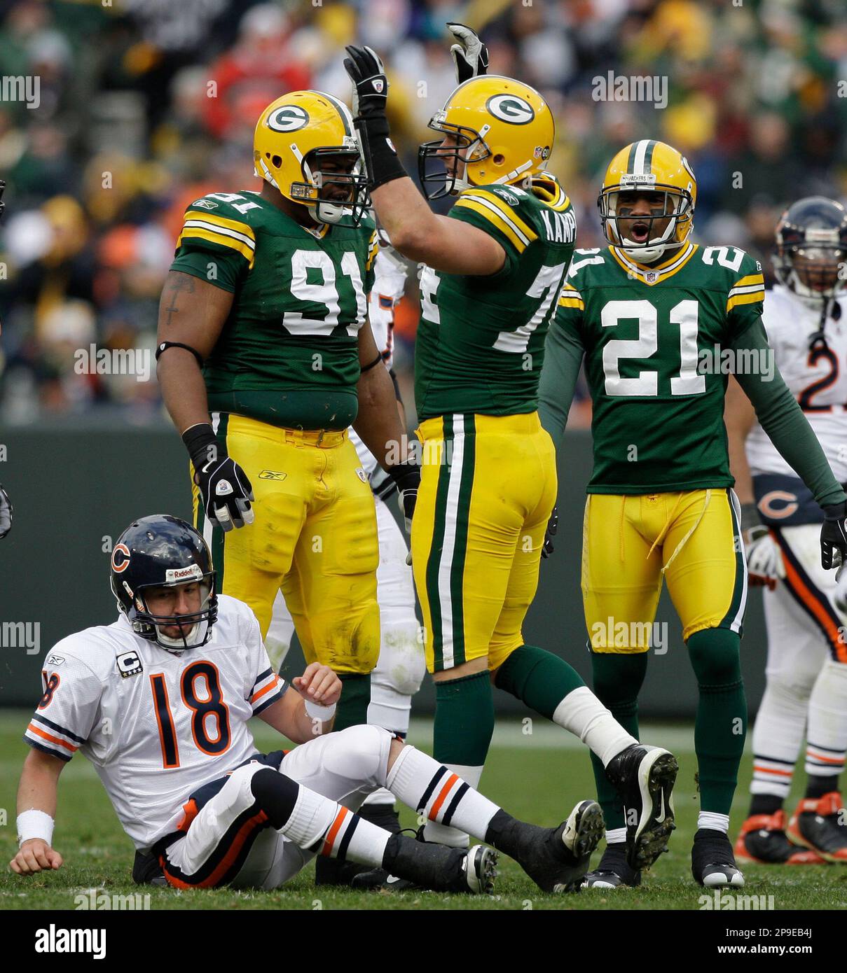 Chicago Bears quarterback Kyle Orton (18) gets up as Green Bay Packers ...