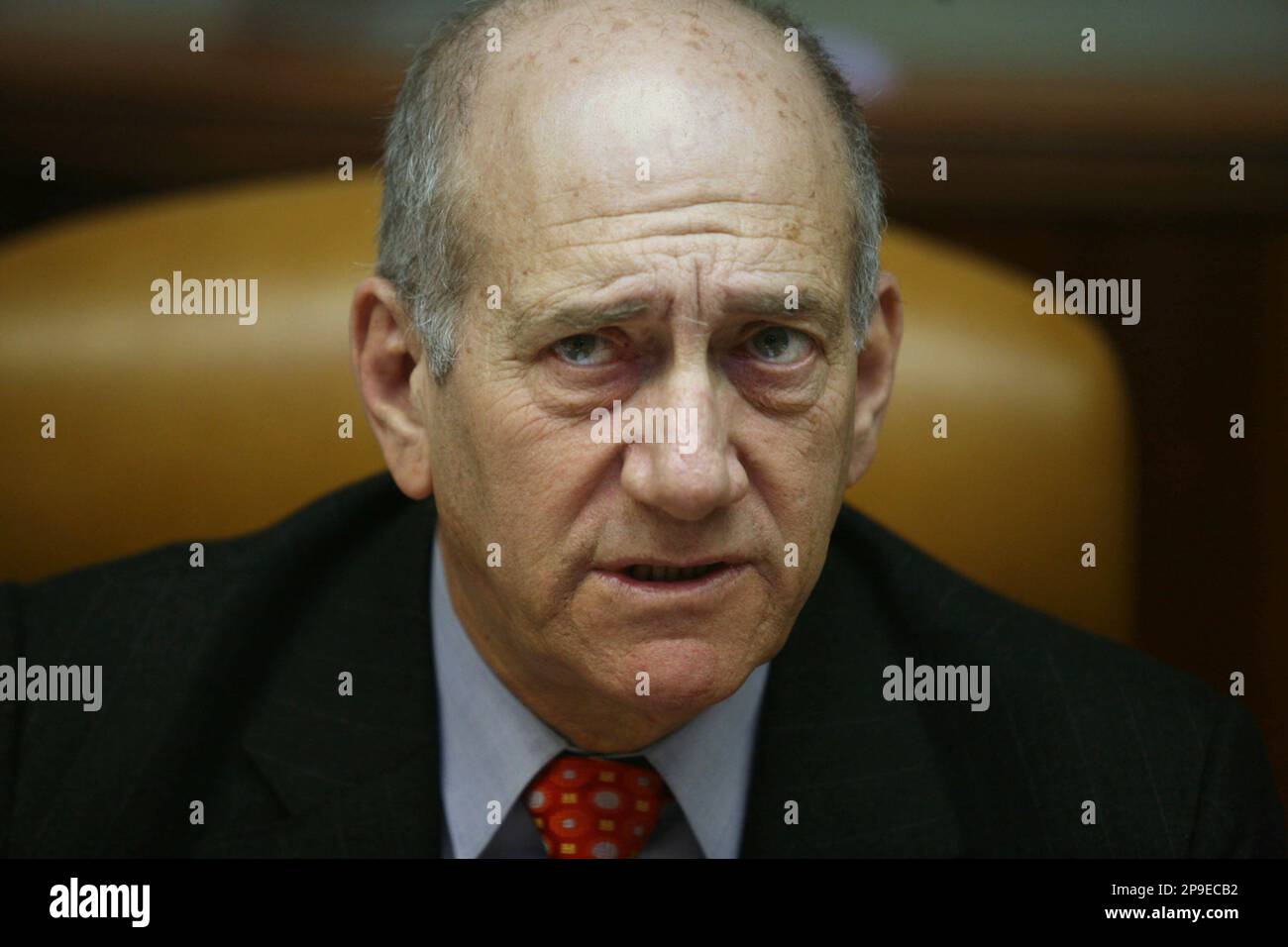 Israeli prime Minister Ehud Olmert attends the weekly cabinet meeting ...