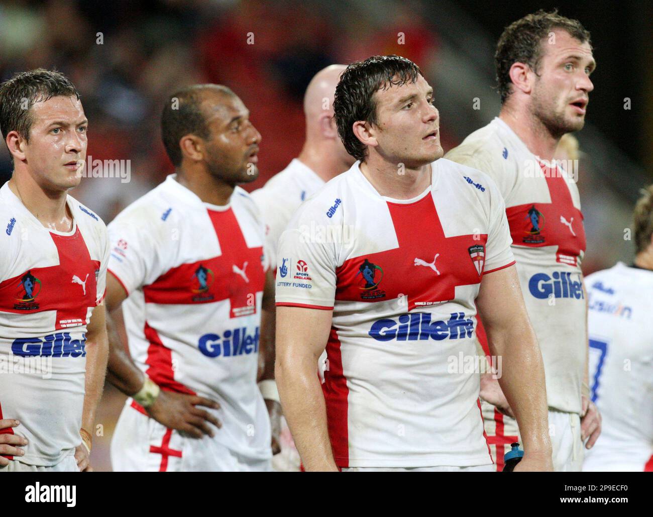 England's Martin Gleeson, second right, and Jamie Peacock, right, react ...
