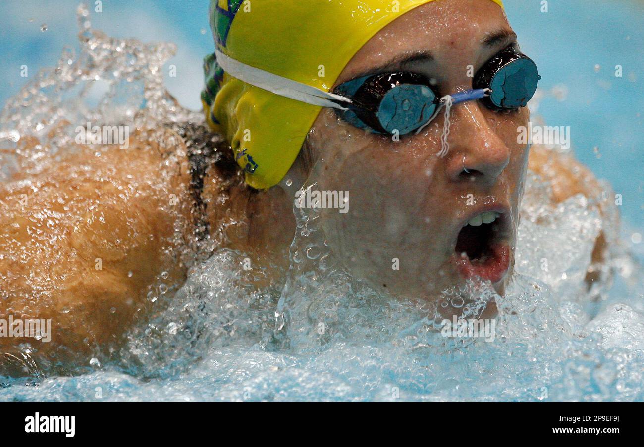 Gabriella Silva from Brazil swims in a women's 100 meters butterfly ...