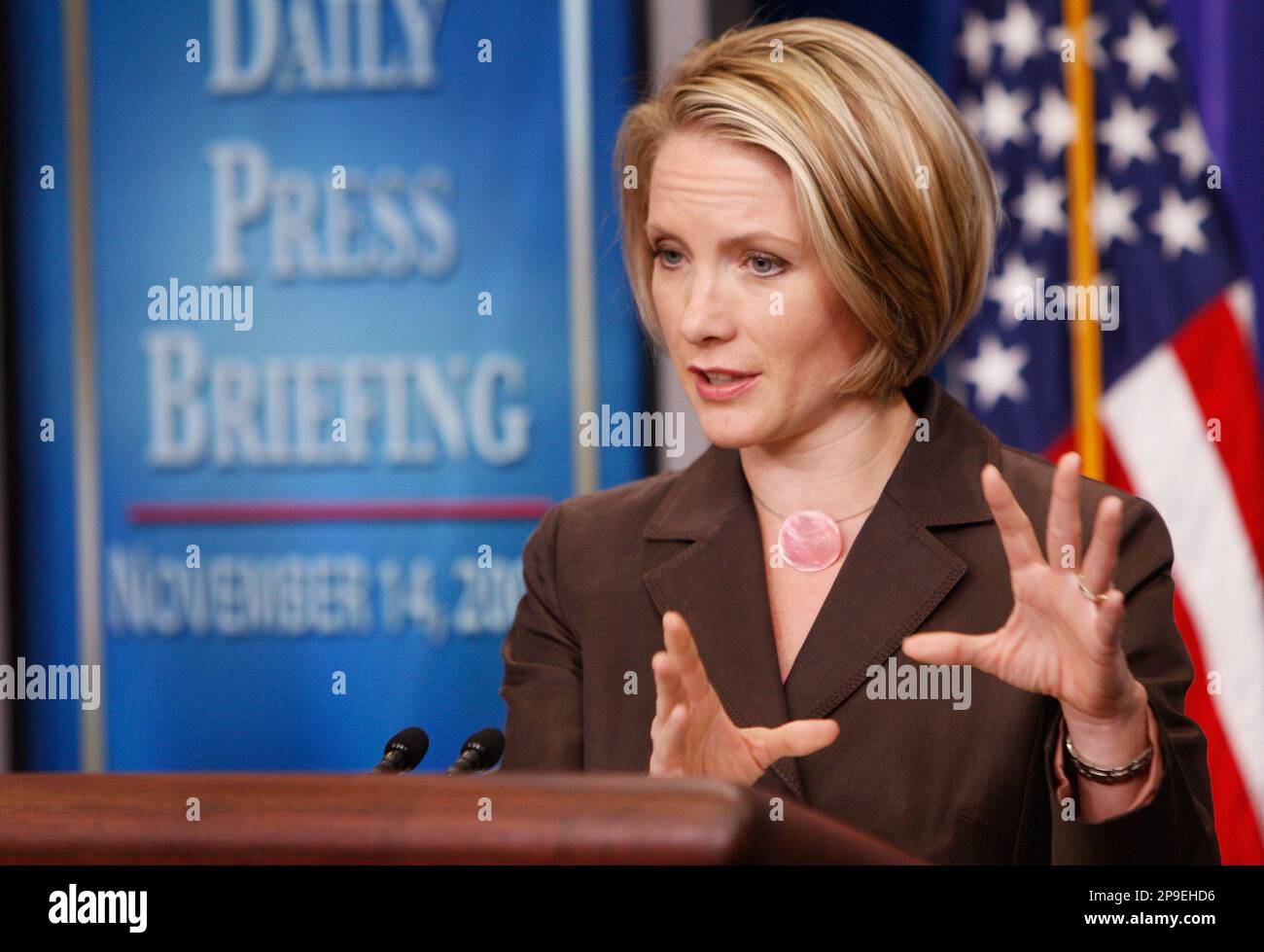 White House Press Secretary Dana Perino responds to a reporters ...