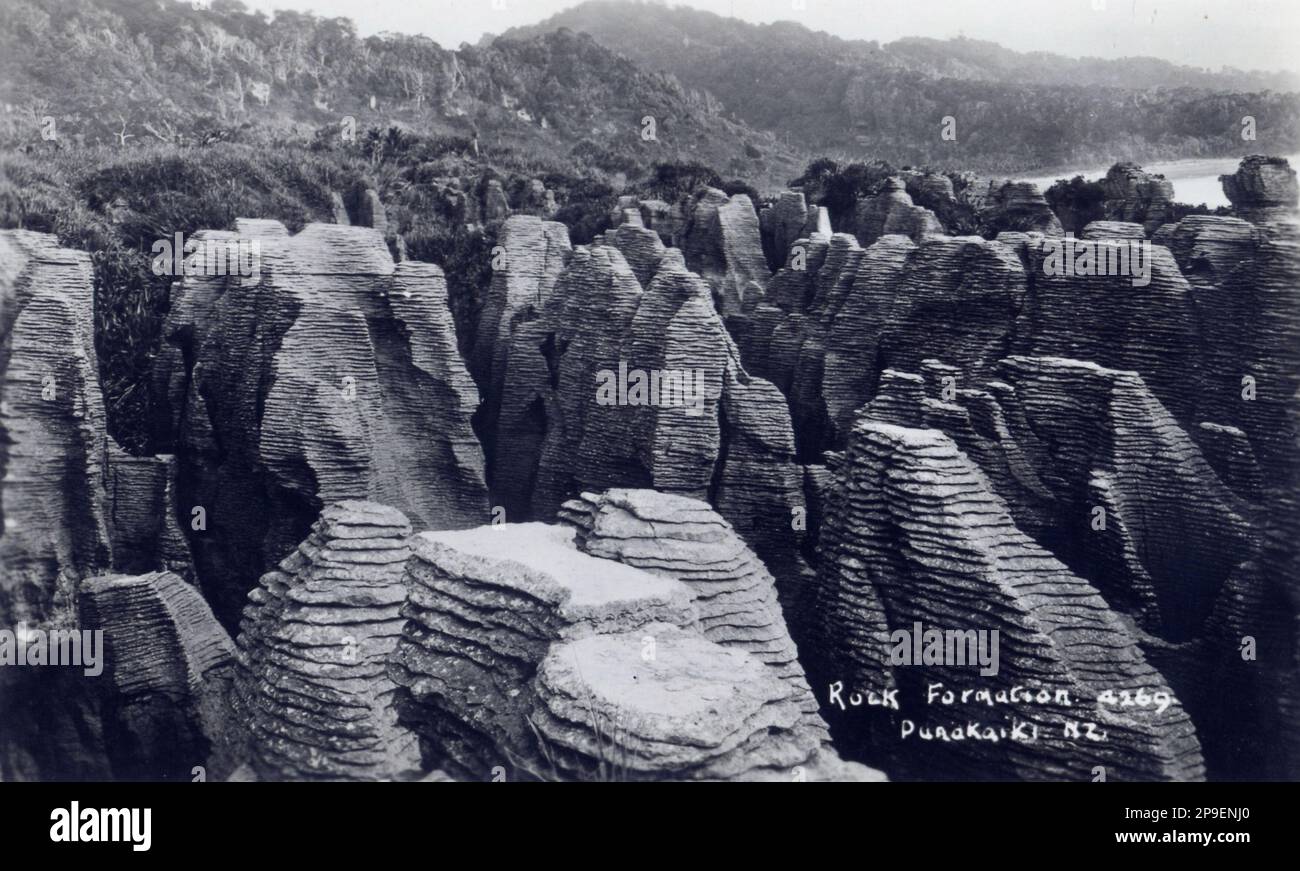 Postcard of pancake rock formations at Punakaiki, Westland, New Zealand ...