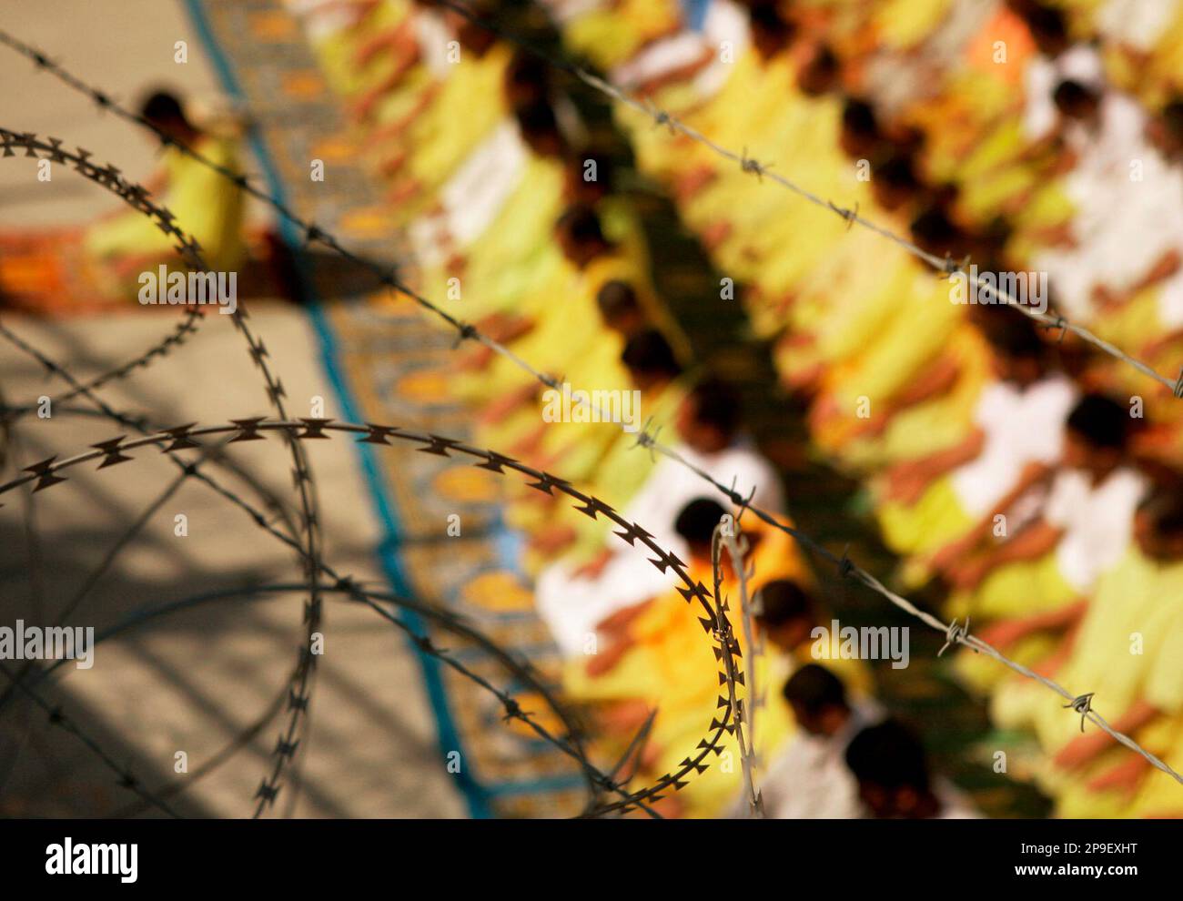 Detainees perform their daily prayers at the U.S. detention facility at ...