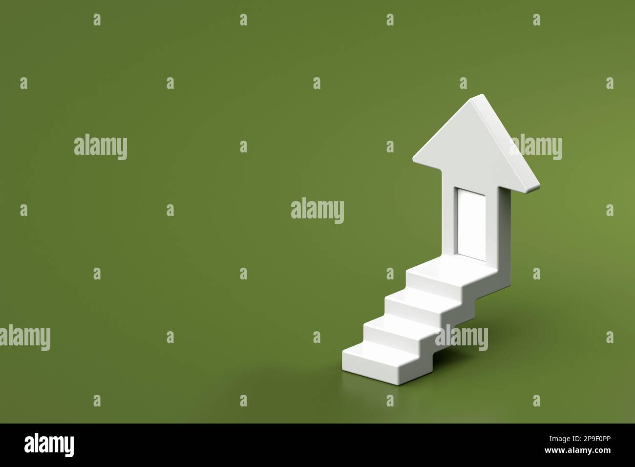3d white stepped vertical arrow going up with entrance on green ...