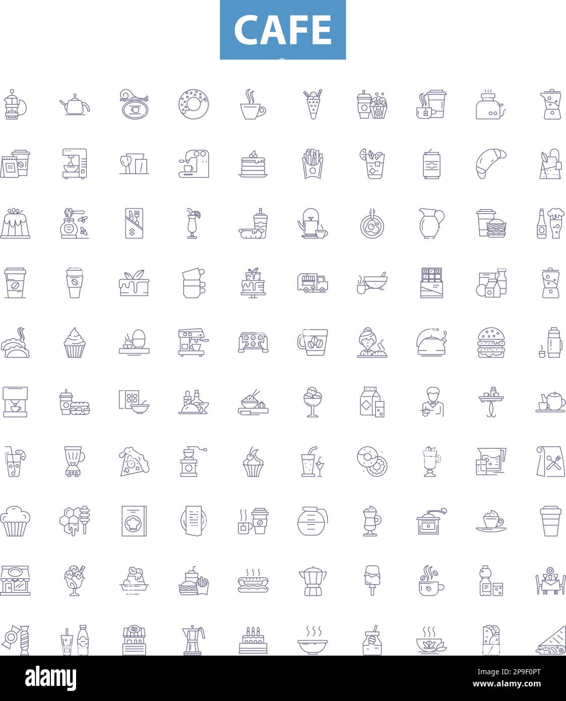 Cafe line icons, signs set. Cafe, Coffee, Restaurant, Latte, Espresso, Breakfast, Tea, Bistro ...