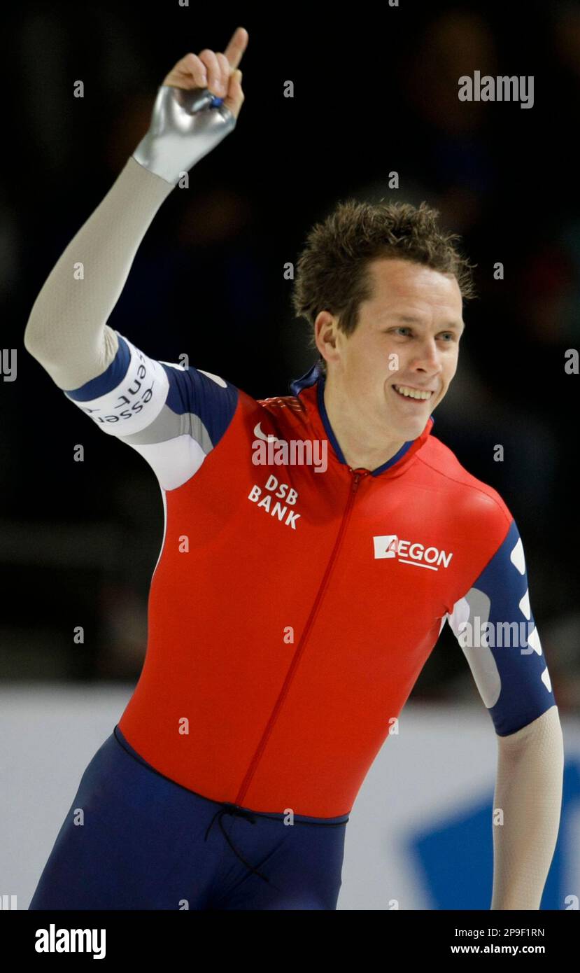 Stefan Groothuis from The Netherlands reacts after winning the men's ...