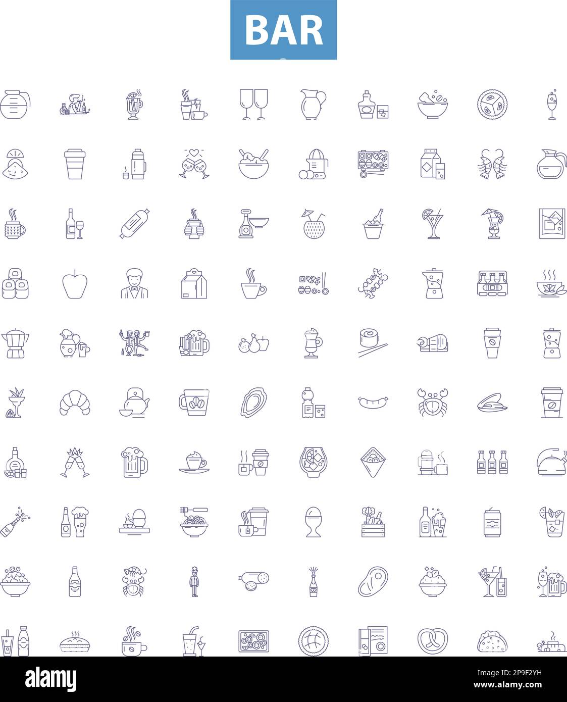 Bar line icons, signs set. Pub, Tavern, Saloon, Lounge, Beer, Alcohol ...