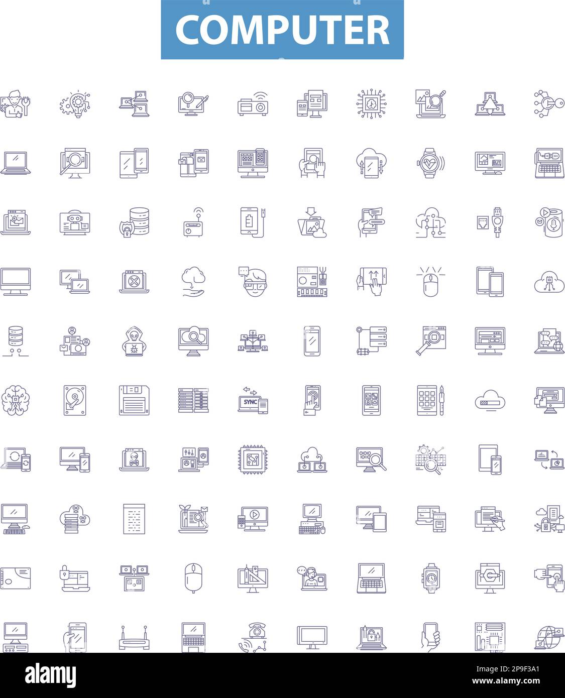 Computer line icons, signs set. Hardware, Software, Data, Network, Monitor, Keyboard, Mouse ...