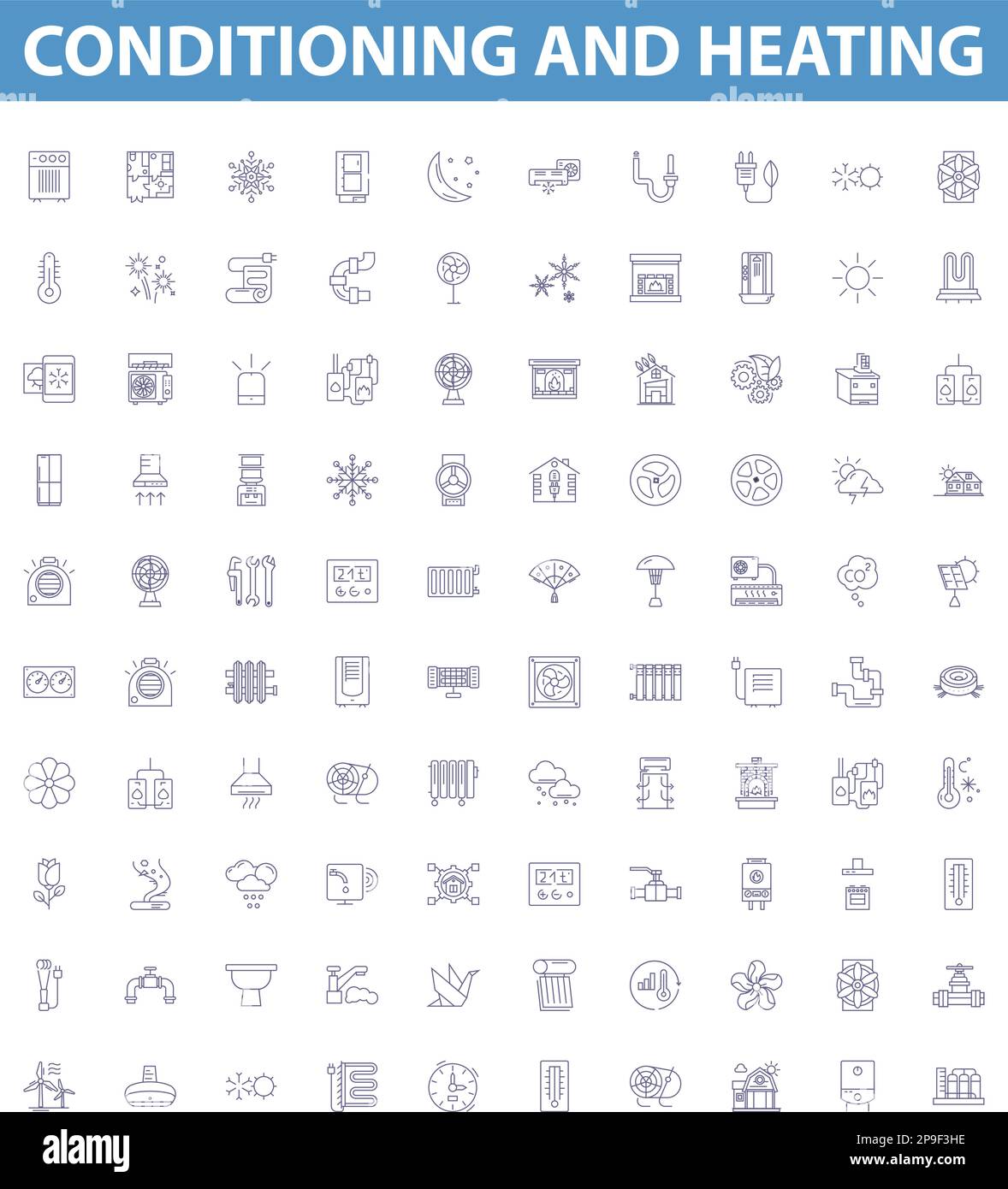 Conditioning and heating line icons, signs set. Conditioning, Heating ...