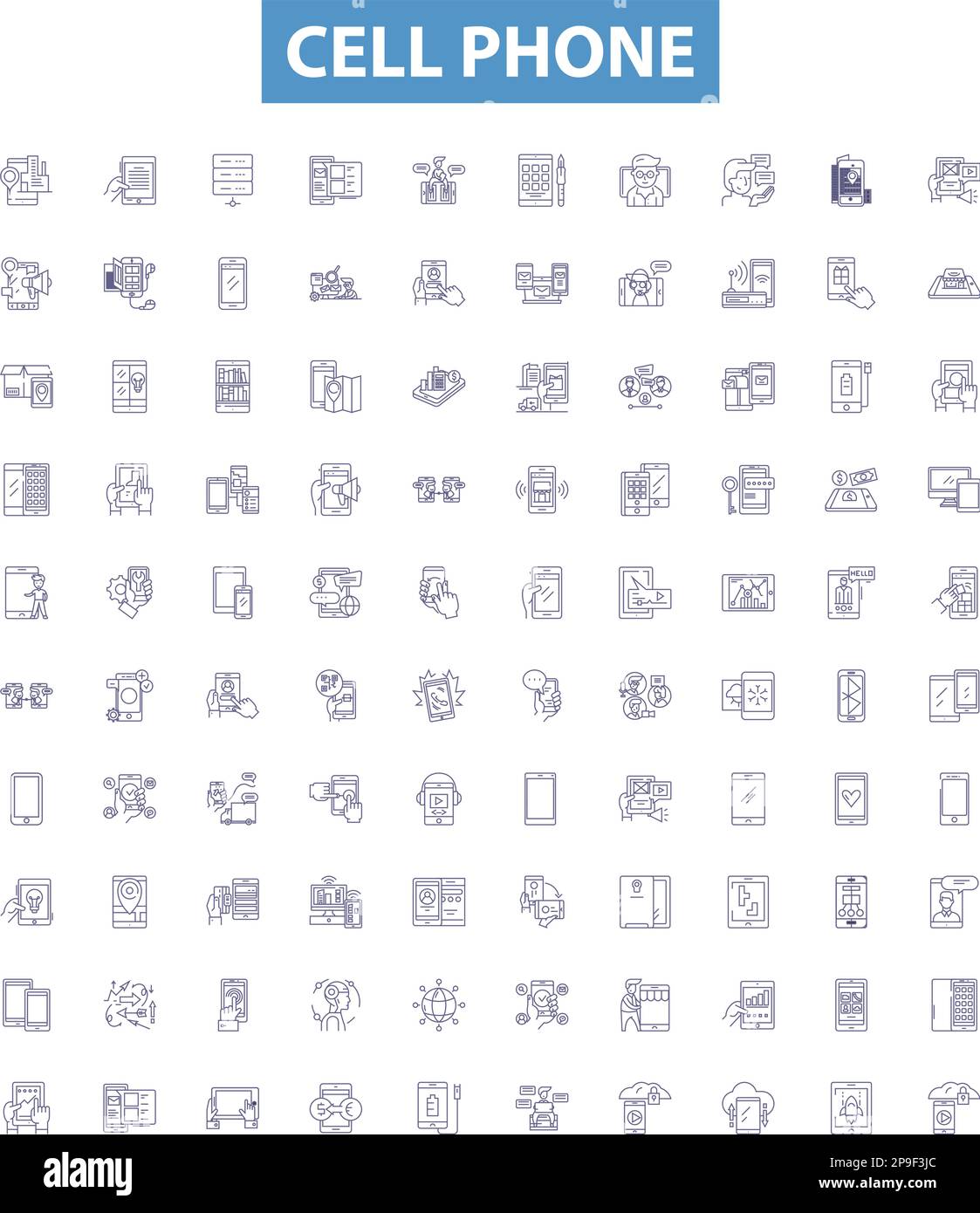 Cell phone line icons, signs set. Mobile, Phone, Cellular, handset ...