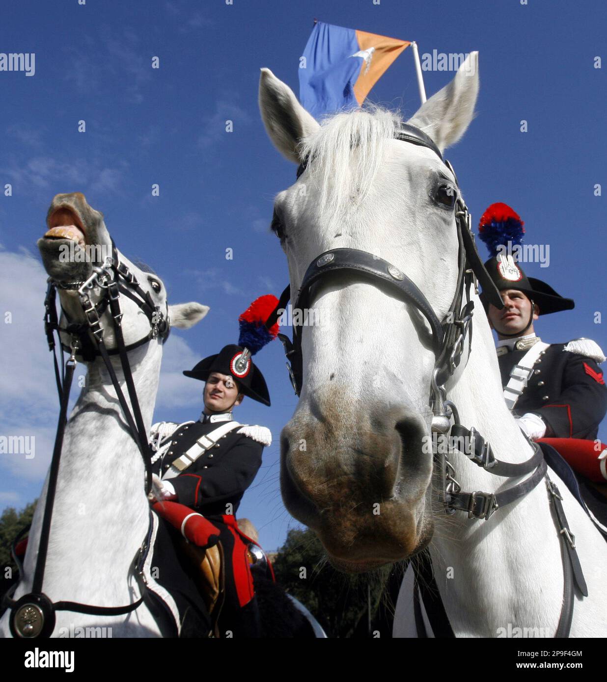 Italian mounted Carabinieri, paramilitary policemen, are seen at Rome's ...