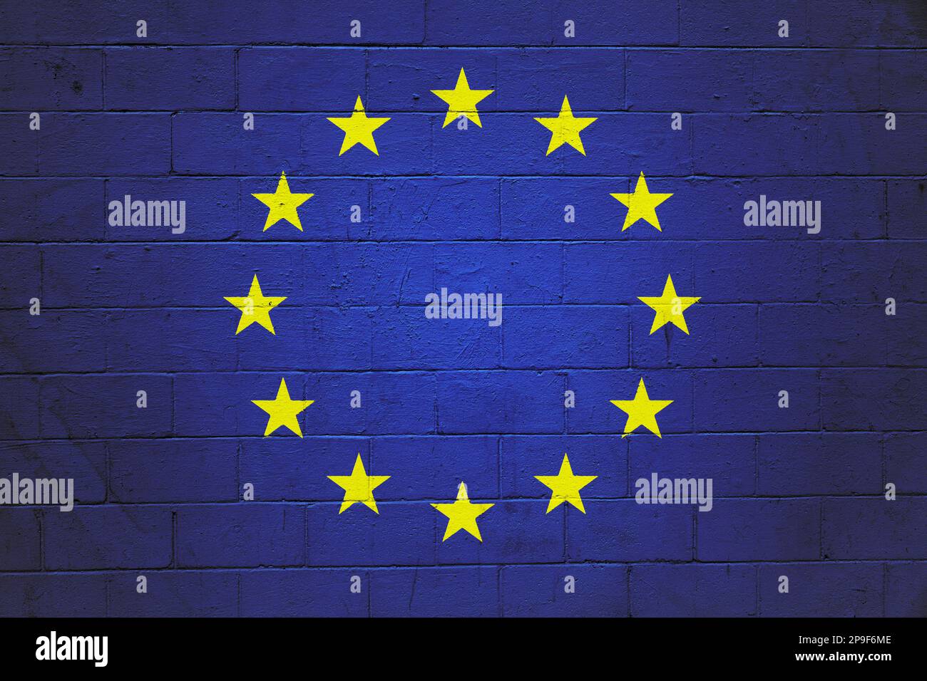 Flag of the European Union painted on a cinder block wall Stock Photo ...