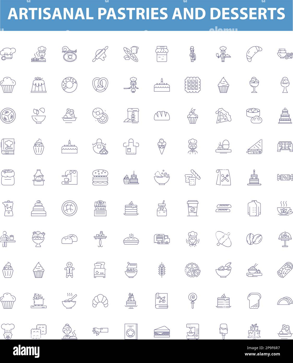 Artisanal pastries and desserts line icons, signs set. Confections, Pastries, Desserts ...