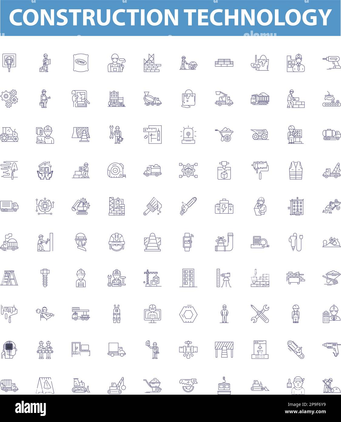 Construction technology line icons, signs set. Construction, Technology ...