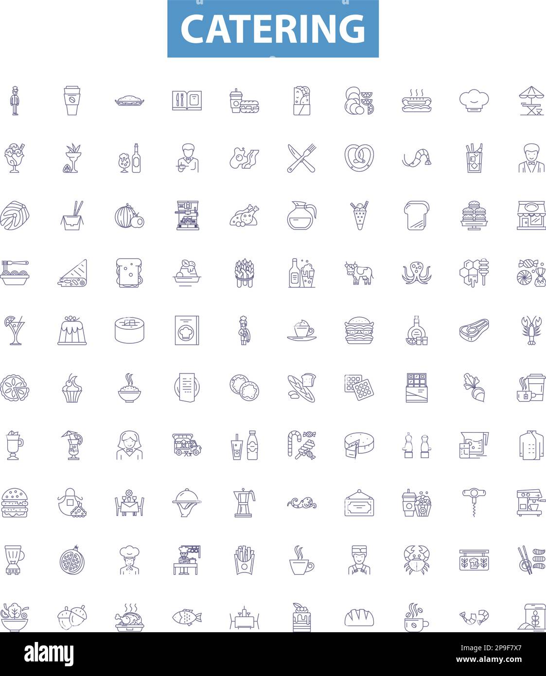 Catering line icons, signs set. Supply, Restaurant, Chef, Cuisine, Events, Meal, Delivery ...