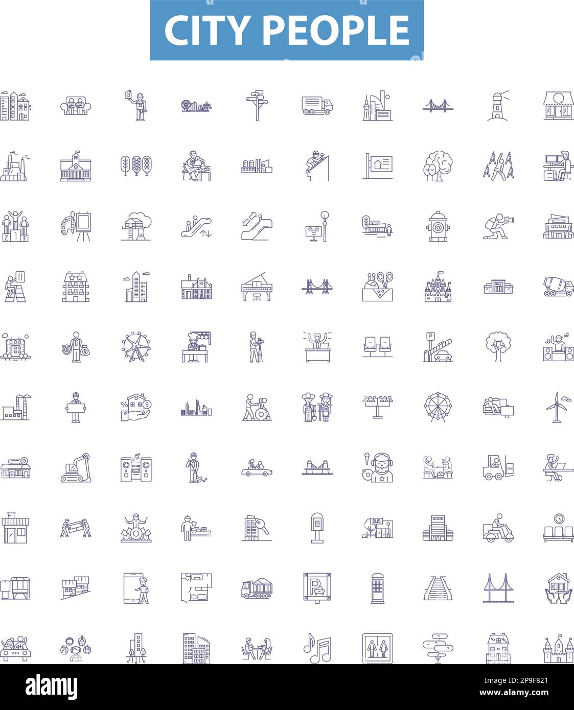 City people line icons, signs set. Urbanites, Townspeople ...