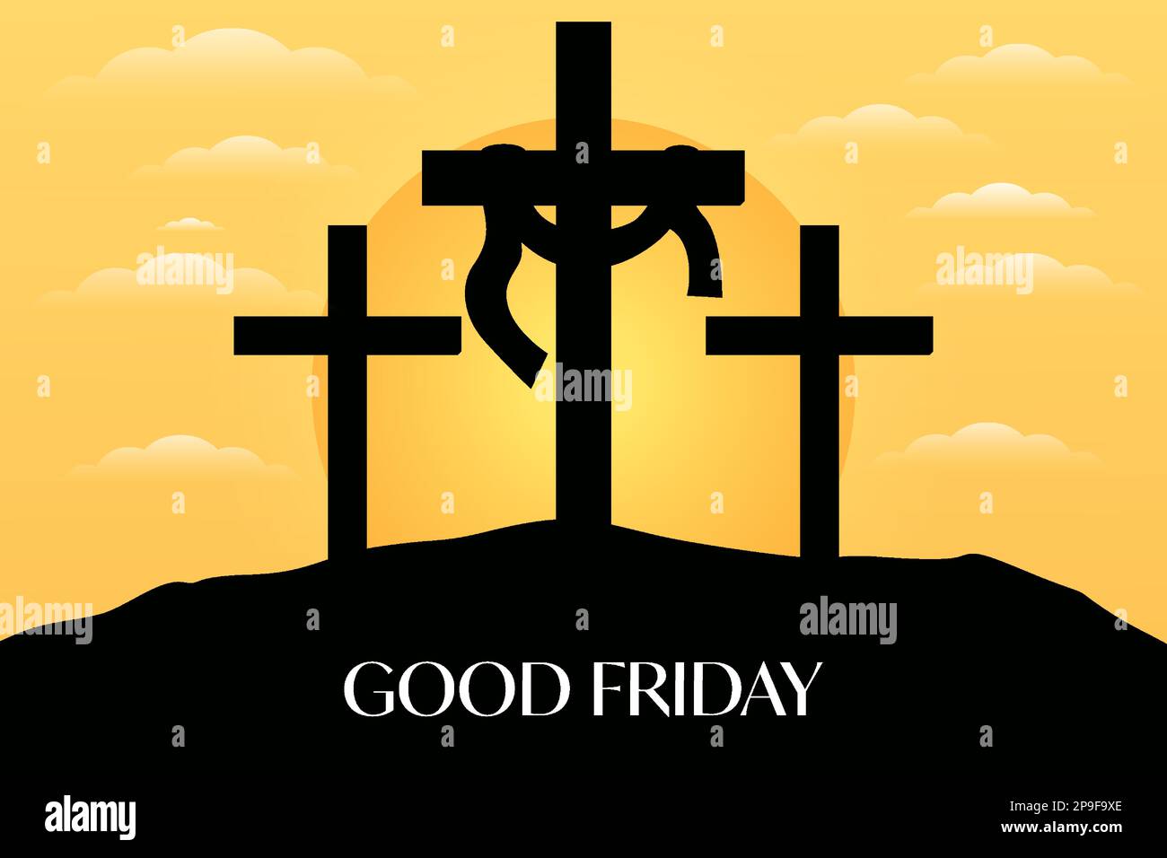 silhouette good friday with cross on the hill with sun background Stock ...