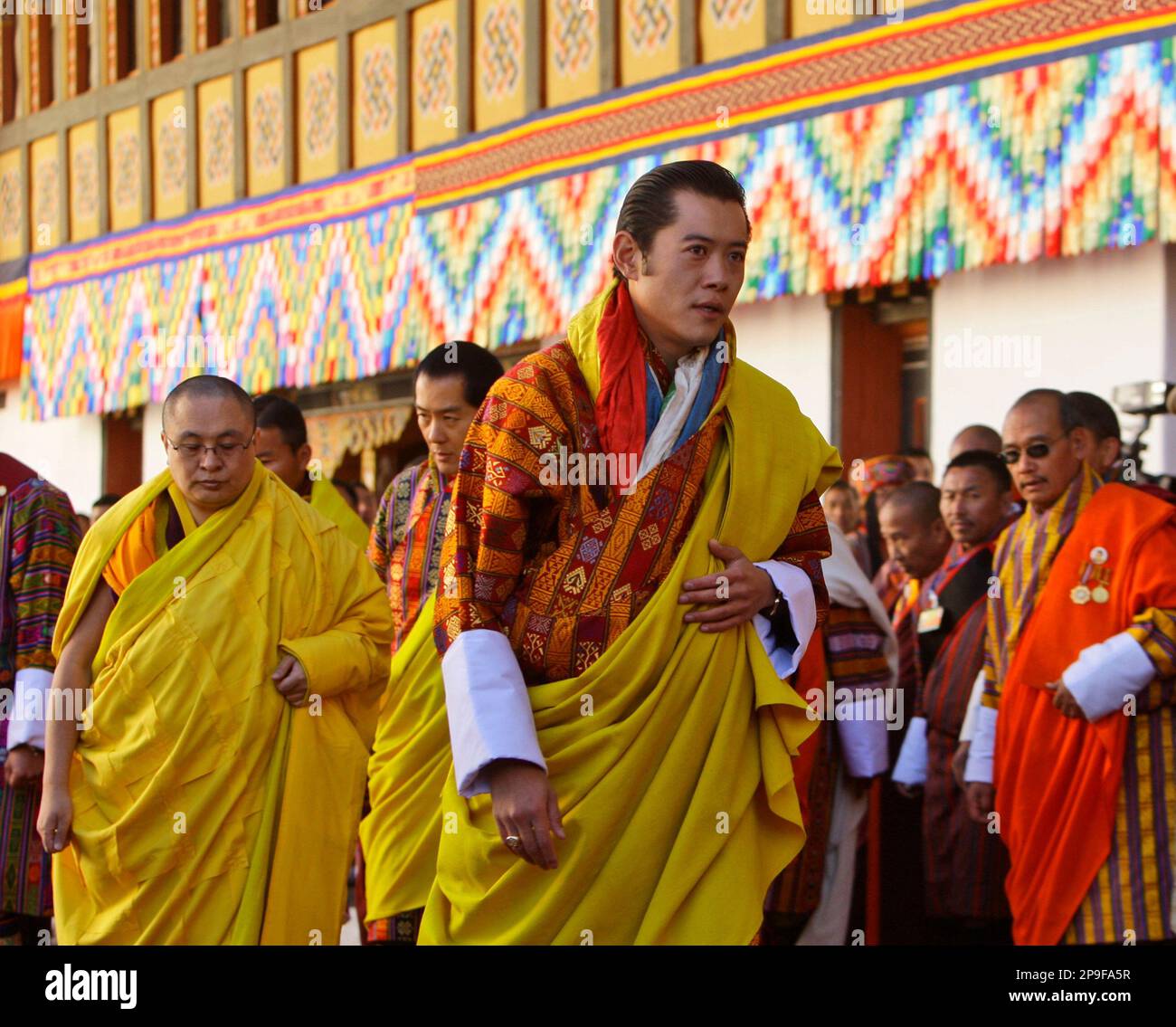 Bhutan's 5th King Jigme Khesar Namgyal Wangchuk, center, arrives along ...