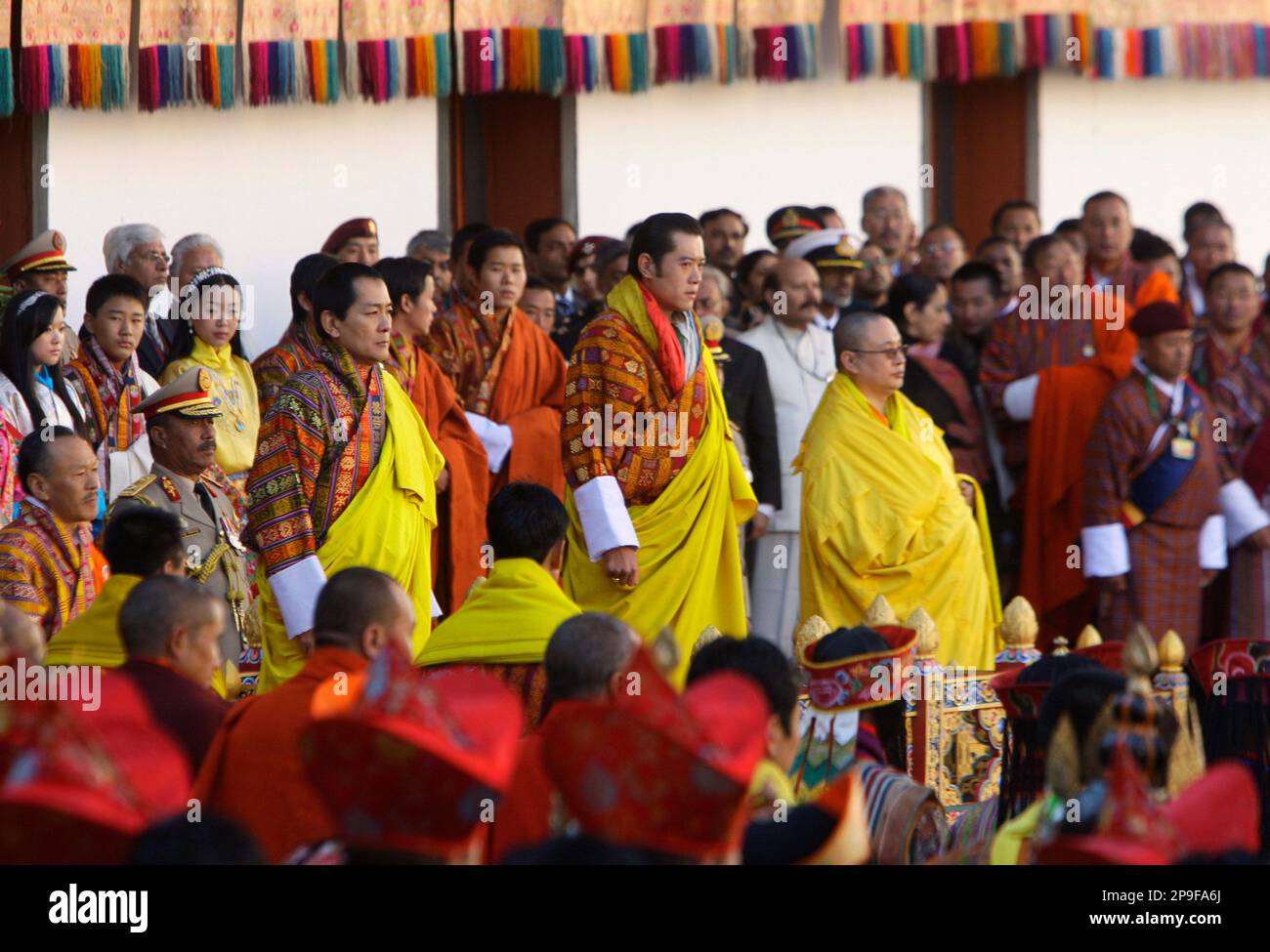 Bhutan's 5th King Jigme Khesar Namgyal Wangchuk, second right in center ...